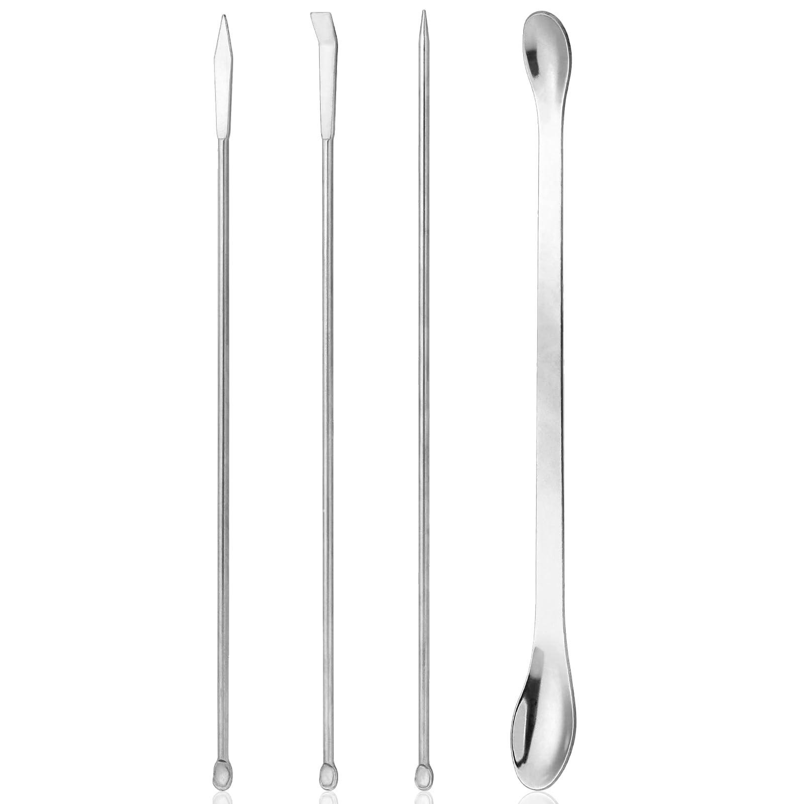 4 Pieces Micro Lab Sampling Scoop Spatulas Set Tiny Spoons for Powder Double Ended Small Measuring Spoons Micro Stainless Steel Long Sampling Spatulas Mixing Measuring Spoon for Laboratory Equipment