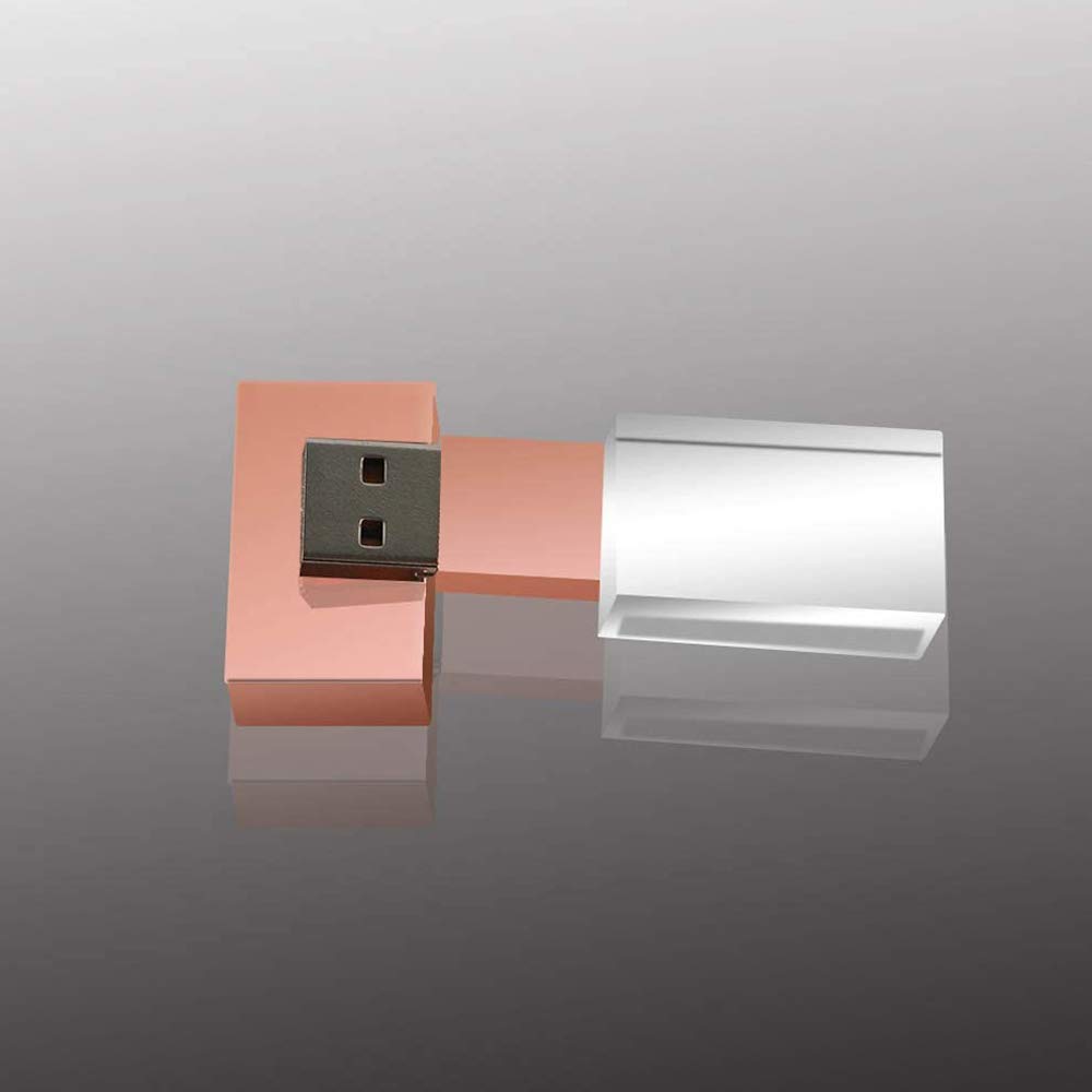 16GB USB 2.0 Flash Drive,Glass Crystal Shape LED Light Pen Drive Memory Stick Thumb Drive Waterproof Pendrive Flash Disk for Gifts for Girl Boy Adults Kids(Rose Gold)