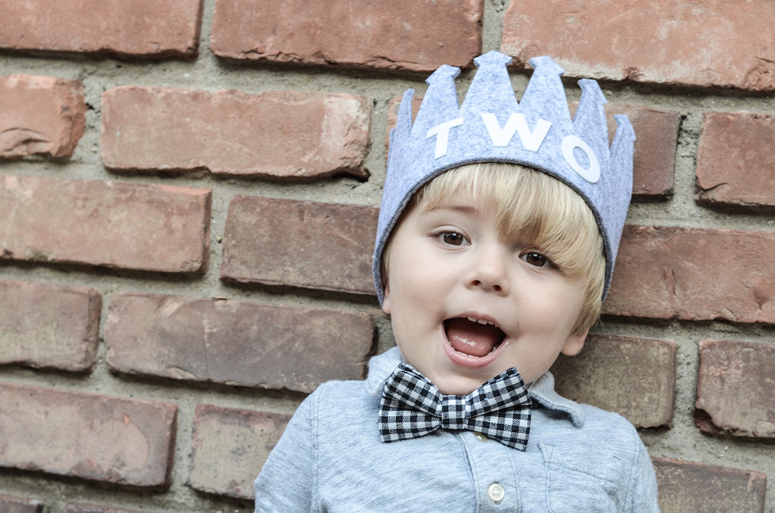 birdyboutique.com Second TWO Birthday Baby Boy Gray White Party Crown Hat