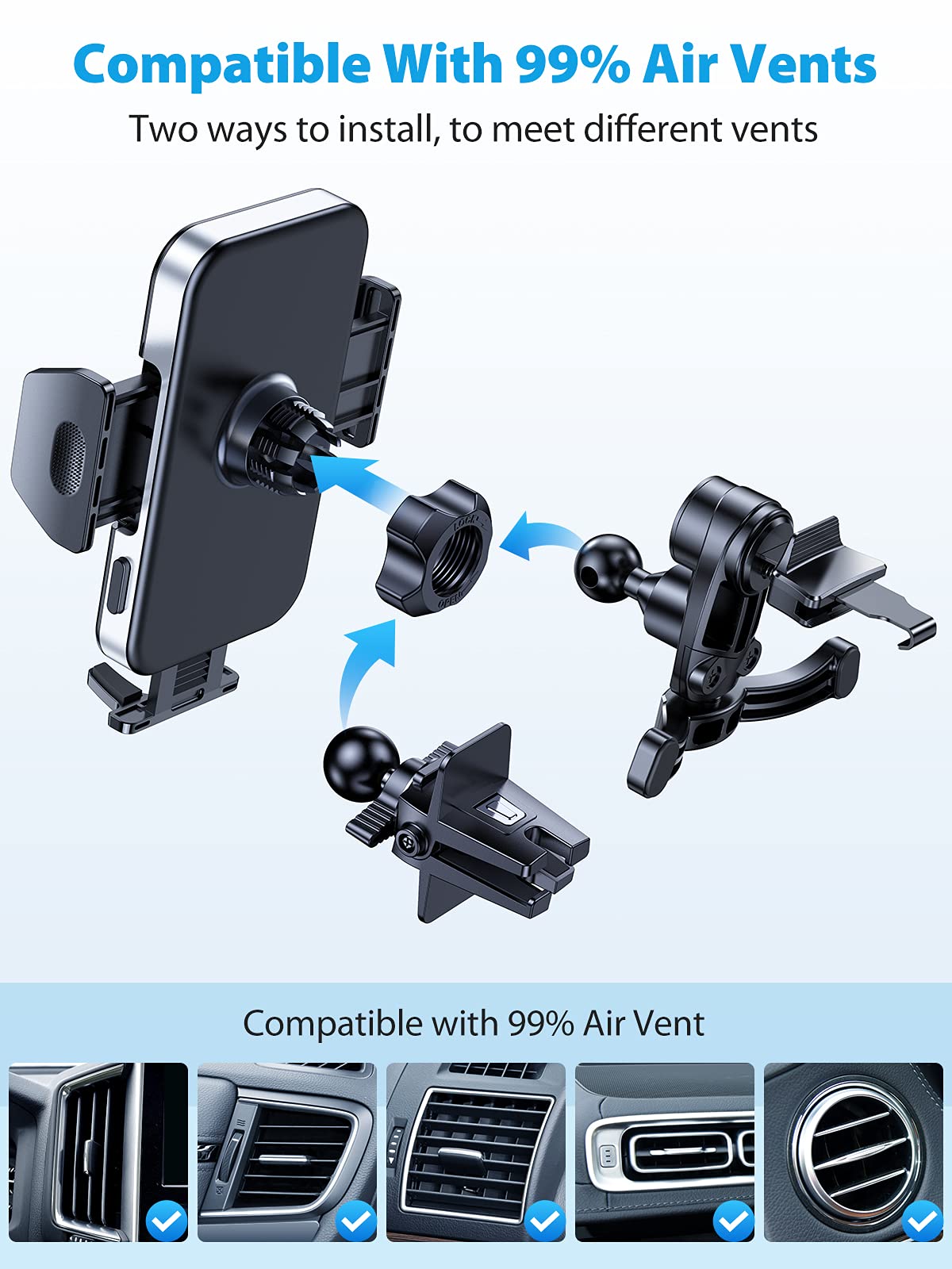 VICSEED [Military Certified] Car Phone Holder Mount, [Strongest Grip & Won't Slip] Air Vent Cell Phone Holder Car Hands Free Easy Clamp Car Vent Phone Mount Fit for iPhone 13 Pro Max Mini All Phones