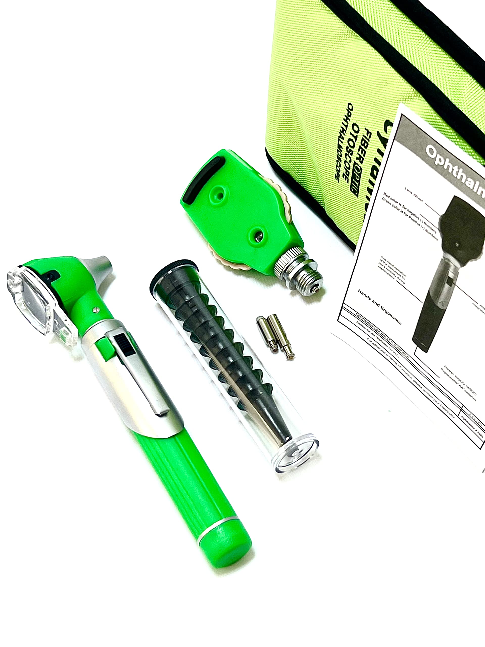 Cynamed Otoscope - Ear Scope with Light, Ear Infection Detector, Both Adult and Pediatric Disposable Specula Tips (Green)