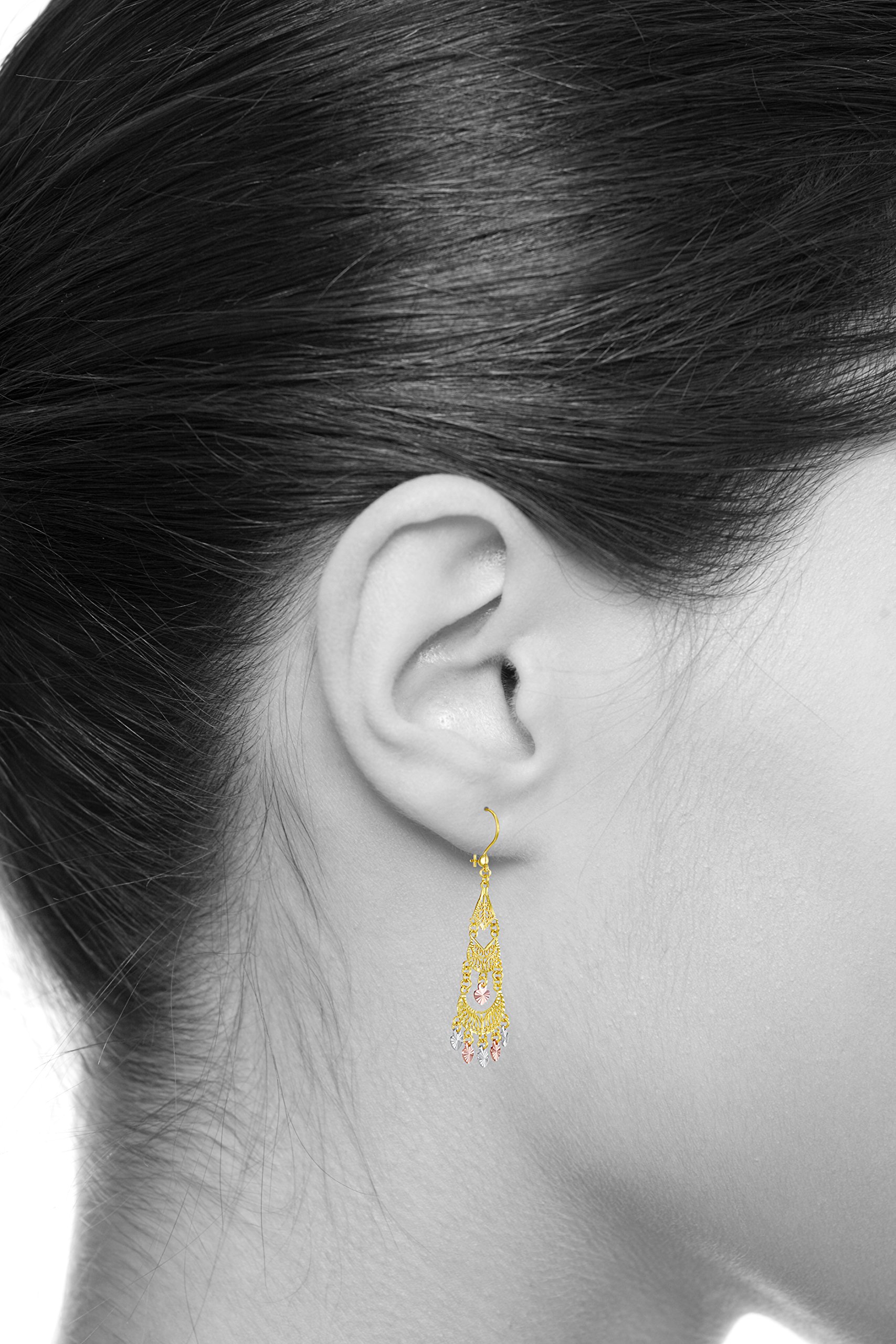 14k REAL Tri Color Gold Fancy Chandelier Dangle Earrings (15 X 53mm)