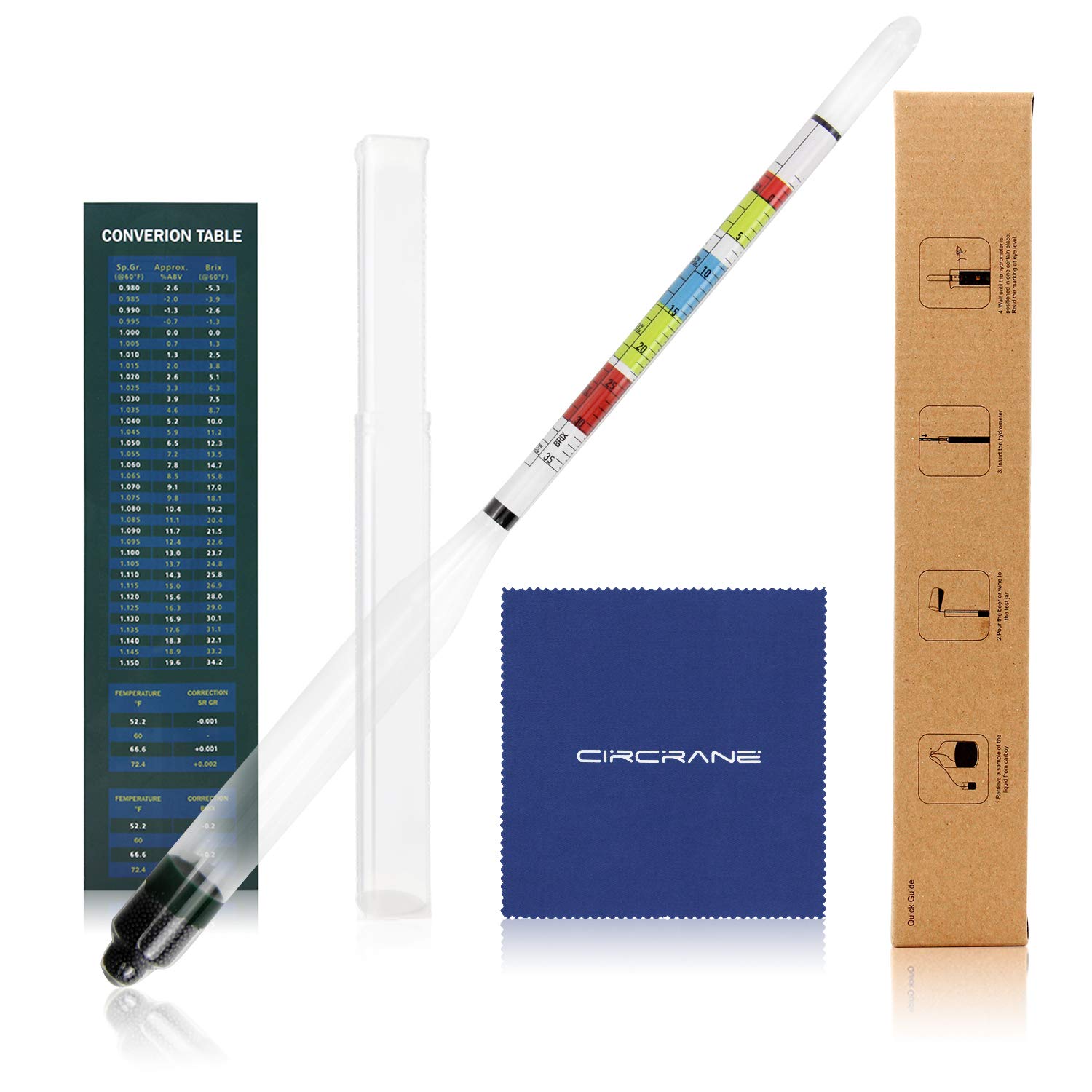 Circrane Triple Scale Hydrometer, Alcohol Hydrometer for Brew Beer, Wine, Mead and Kombucha, ABV, Brix and Gravity Test Kit, Home Brewing Supplies