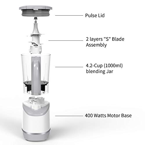 La Reveuse Multi-Functional Pulse Blender Countertop 400 Watts with 4.2-Cup Chopping Jar,for Blending, Mixing,Mincing,White