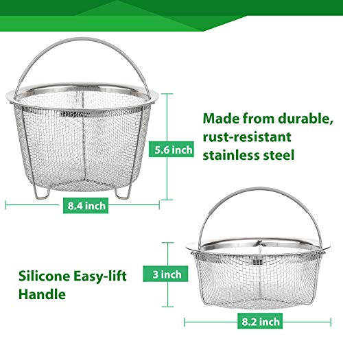 AOZITA Steamer Basket for Instant Pot Accessories 6 qt or 8 quart - 2 Tier Stackable 18/8 Stainless Steel Mesh Strainer Basket - Silicone Handle - Vegetable Steamer Insert, Egg Basket, Pasta Strainer