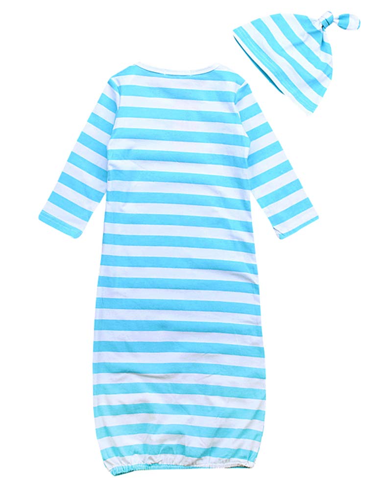 DPSKY Newborn Baby Sleeper Gowns & Headband Little Sister Brother Printed Striped Baby Sleeping Bag (blue)