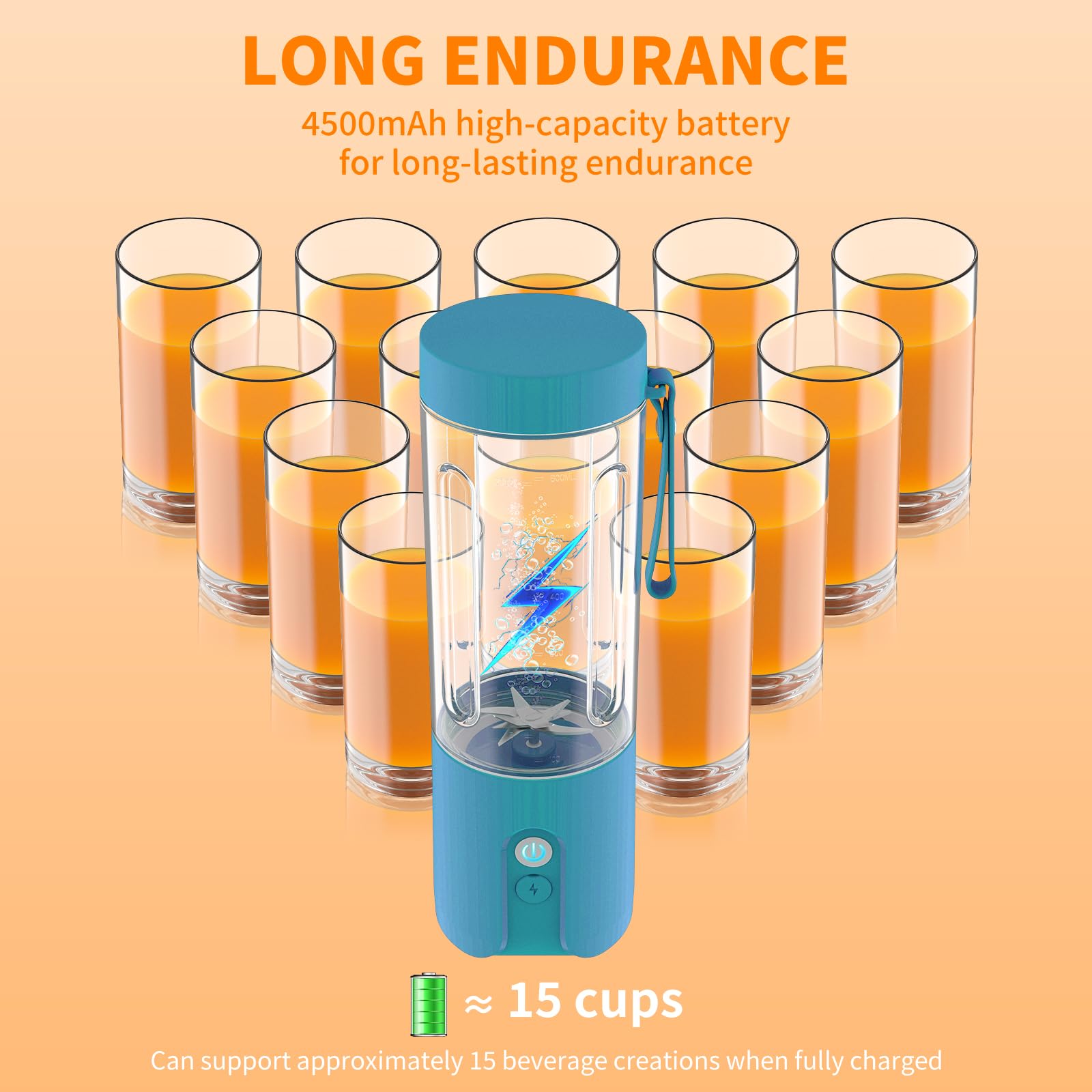 2024 [Upgrade] Portable Blender, Blender for Shakes and Smoothies, Personal Blender, 4500mAh battery operated blender, 11.1V powerful blender 20OZ cups with 10 Blades for Kitchen, Traveling