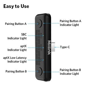 1Mii Bluetooth Adapter for Nintendo Switch/PC/PS5/Laptop, Wireless Audio Bluetooth 5.0 Transmitter aptX Low Latency for Bluetooth Headphones Earbuds Speakers Only