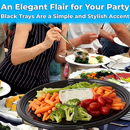 Heavy Duty, Recyclable 16 in. Serving Tray and Lid 3pk. Large, Black Plastic Party Platters with Clear Lids. Elegant Round Banquet or Catering Trays for Serving Appetizers, Sandwich and Veggie Plates