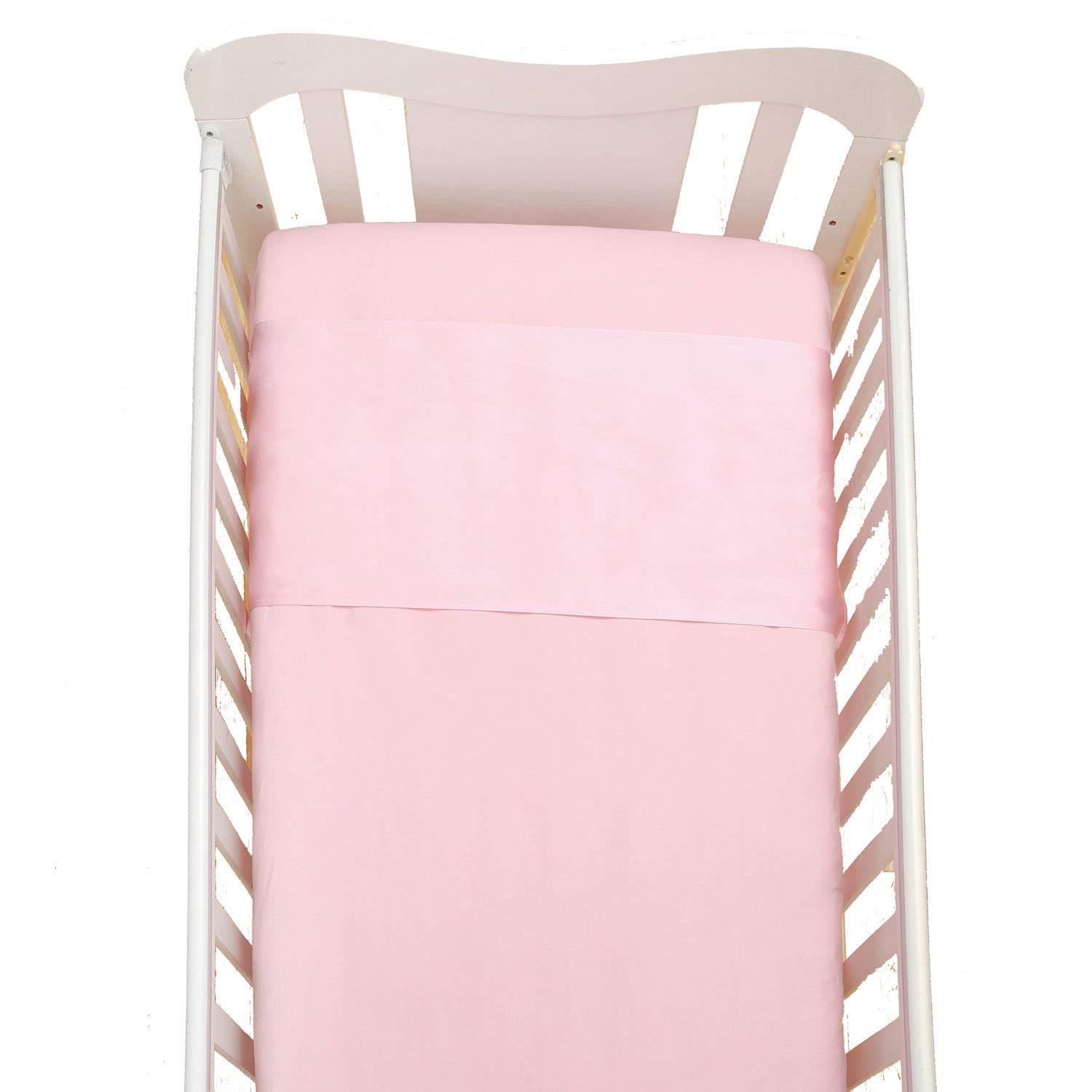 Cozysilk 100% Cotton Crib Fitted Sheet for Standard Crib and Toddler Mattresses, with 100% Mulberry Silk Slip for Preventing Baby Bald Spots, Pink