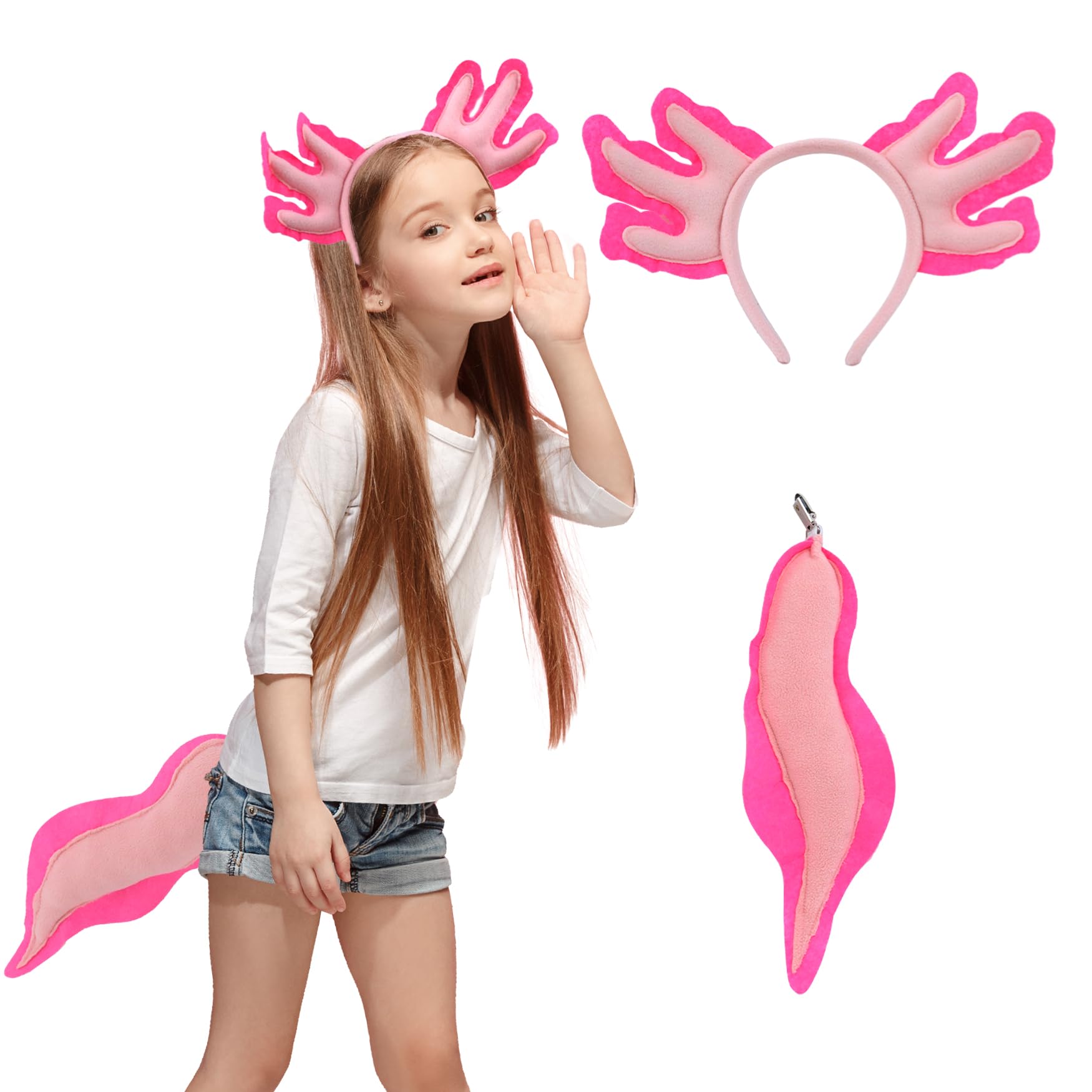Creatoy Axolotl Toys, Axolotl Costume Kids Animal Headband with Tail for Girls Boys Dress Up Christmas Birthday Party Favors
