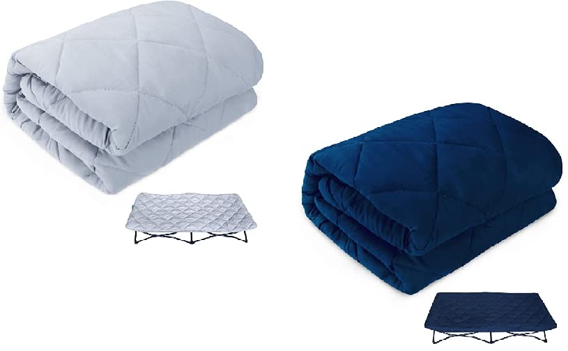 2 Pack, Sheet for Regalo My Cot Portable Toddler Bed, Joovy Travel Cot (Sheet Only, Bed not Included), Soft Child Travel Cot Padded Cover, Navy & Grey