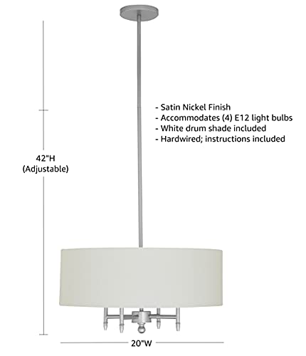 Amazon Brand β Stone & Beam Contemporary Pendant Chandelier with White Shade- 20 x 20 x 42 Inches (Adjustable Height), Satin Nickel