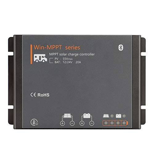 20A mppt Charge Controller, 12V/24V Negative Ground Solar Charge Controller Regulator, Compatible with Bluetooth, Lead-Acid Lithium, RV Boat Truck House System
