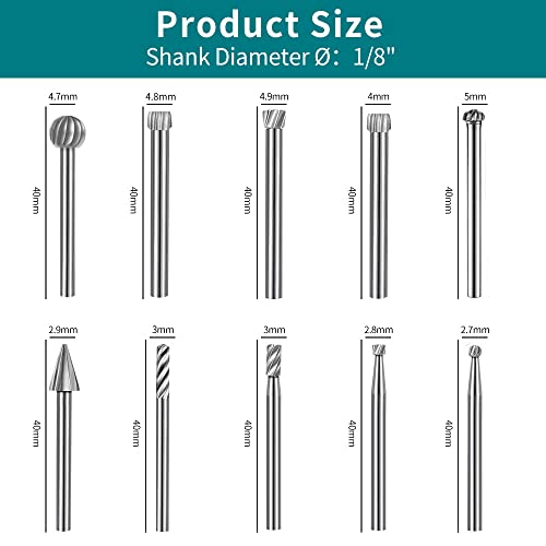 20PCS HSS Rotary Burr Set, Carving Bits and Engraving Router Bit Set for Rotary Tool Accessories with 1/8"(3mm) Shank for Woodworking, Engraving, Drilling,Grooving