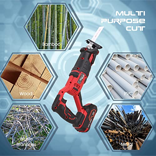 20V Cordless Reciprocating Saw, 2.0Ah Lithium Battery Pack, 0-3000RPM Variable Speed, 6 Saw Blades Wood/Metal/PVC Pile Cutting Electric Saw with Orbital Cutting Switch