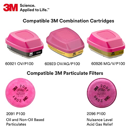3M Full Facepiece Reusable Respirator 6900, NIOSH, Large Lens, ANSI High Impact Eye Protection, Silicone Face Seal, Four-Point Harness, Comfortable Fit, Painting, Dust, Chemicals, Large