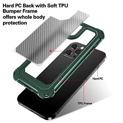 PTUONIU Heavy Duty Case Compatible with iPhone 12 Pro Max 6.7 inch Case 2020, [Scratch-Resistant] [Military Grade Protection] Hard PC + Flexible TPU Frame, for iPhone 12 Pro Max, Midnight Green
