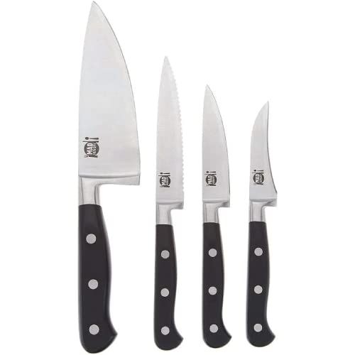 Mad Hungry 4-Piece Forged Specialty Knife Set - 6" Chef, 4.5" Serrated Utility, 3.5" Paring, & 3" Birds Beak Knives Kitchen (Black)