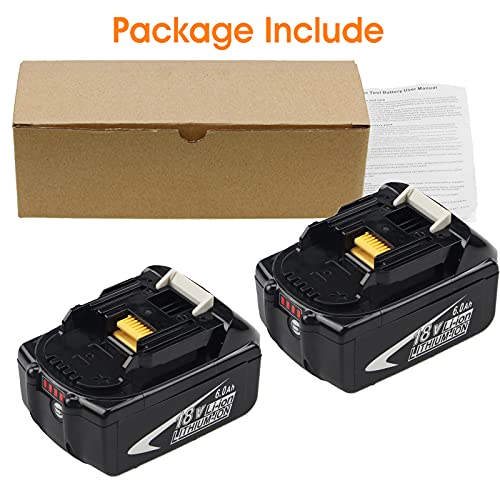 2 Packs 18 Volt 6.0Ah Lithium BL1860B Replacement Battery Compatible with Makita 18V Battery LXT BL1815 BL1820 BL1830 BL1840 BL1845 BL1850 with LED Inidcator