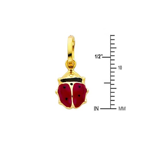 14k REAL Yellow Gold Lady Bug Enamel Charm Pendant