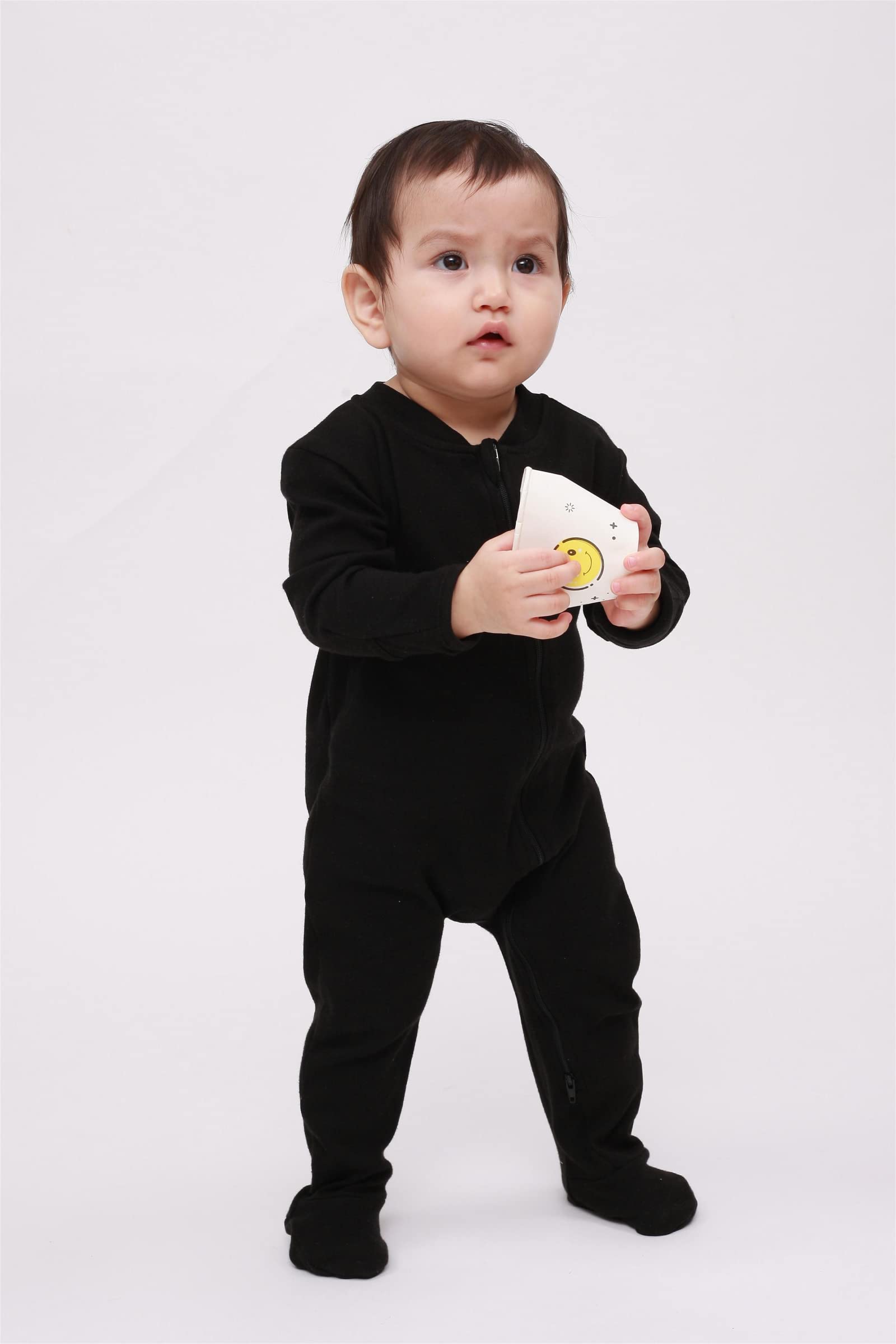 GLEAMING GRAIN Baby Boys Sleep and Play Black 12 Months Baby Cotton Sleeper Zip Front Footed Pajamas Black 9-12 Months 2PCS