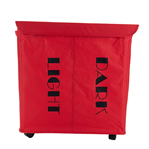 Mind Reader Double Rolling Hamper Laundry Sorter with Lid, Wheels, Handles, Red