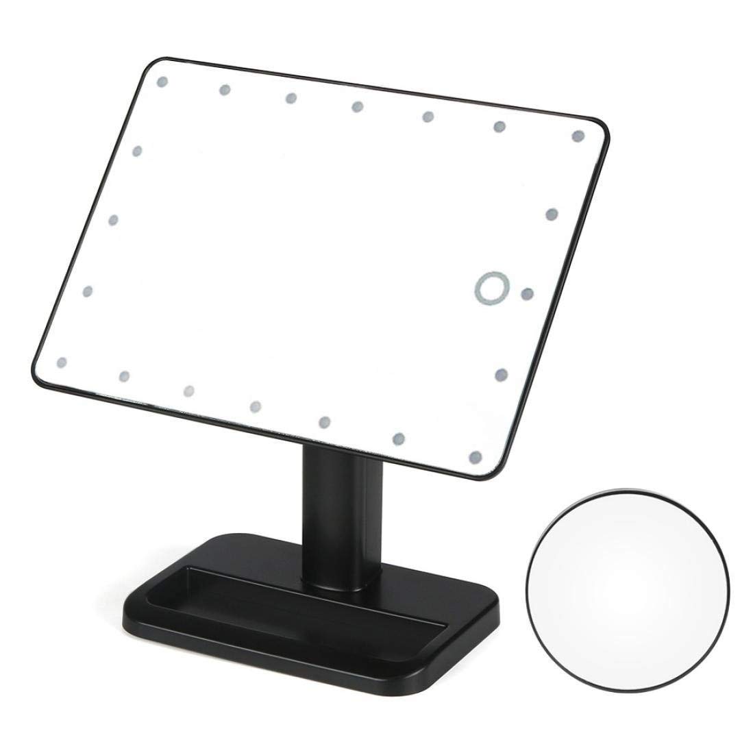 DSY Lighted Makeup Mirror, 16 LED Cosmetic Mirror Touch Screen Dimming 90° Rotation with Stand Charging Vanity Mirror Battery and USB Power