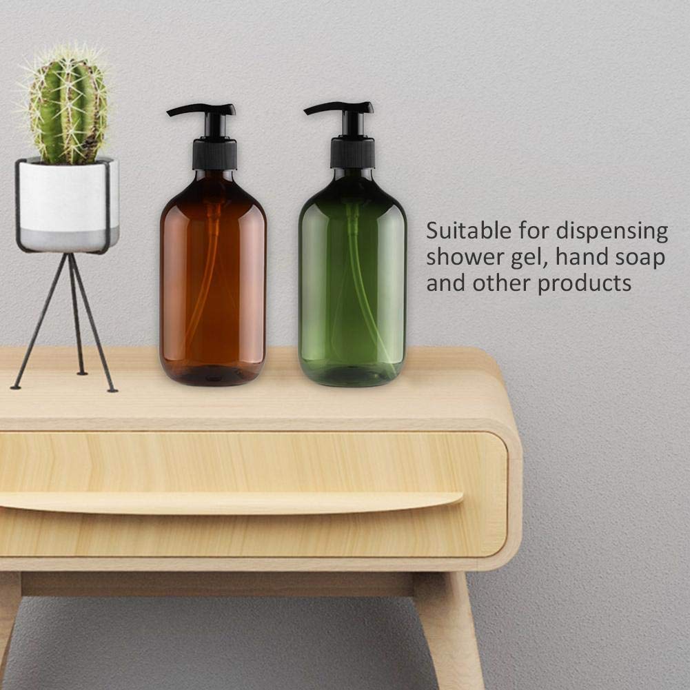 17 Ounce Hand Soap Dispenser Bottles, Refillable Plastic Pump Bottle Containers, for Kitchen and Bathroom, Amber and Green, 4 Pcs