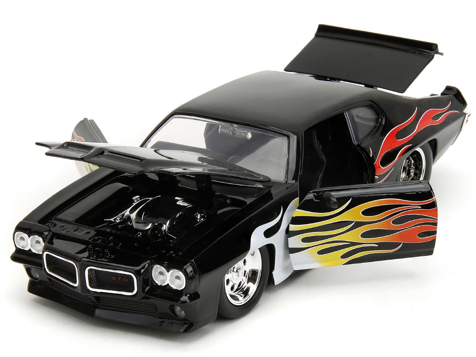 1971 Pontiac GTO Black with Flame Graphics Bigtime Muscle Series 1/24 Diecast Model Car by Jada 35022