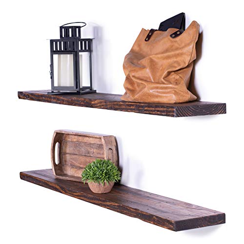 DAKODA LOVE Floating Shelves | Rugged Distressed | Southern Yellow Pine | Premium Craftsman Quality | Easy Hidden Bracket Wall Mount | Set of 2 (Bourbon, 48" L x 8" D)