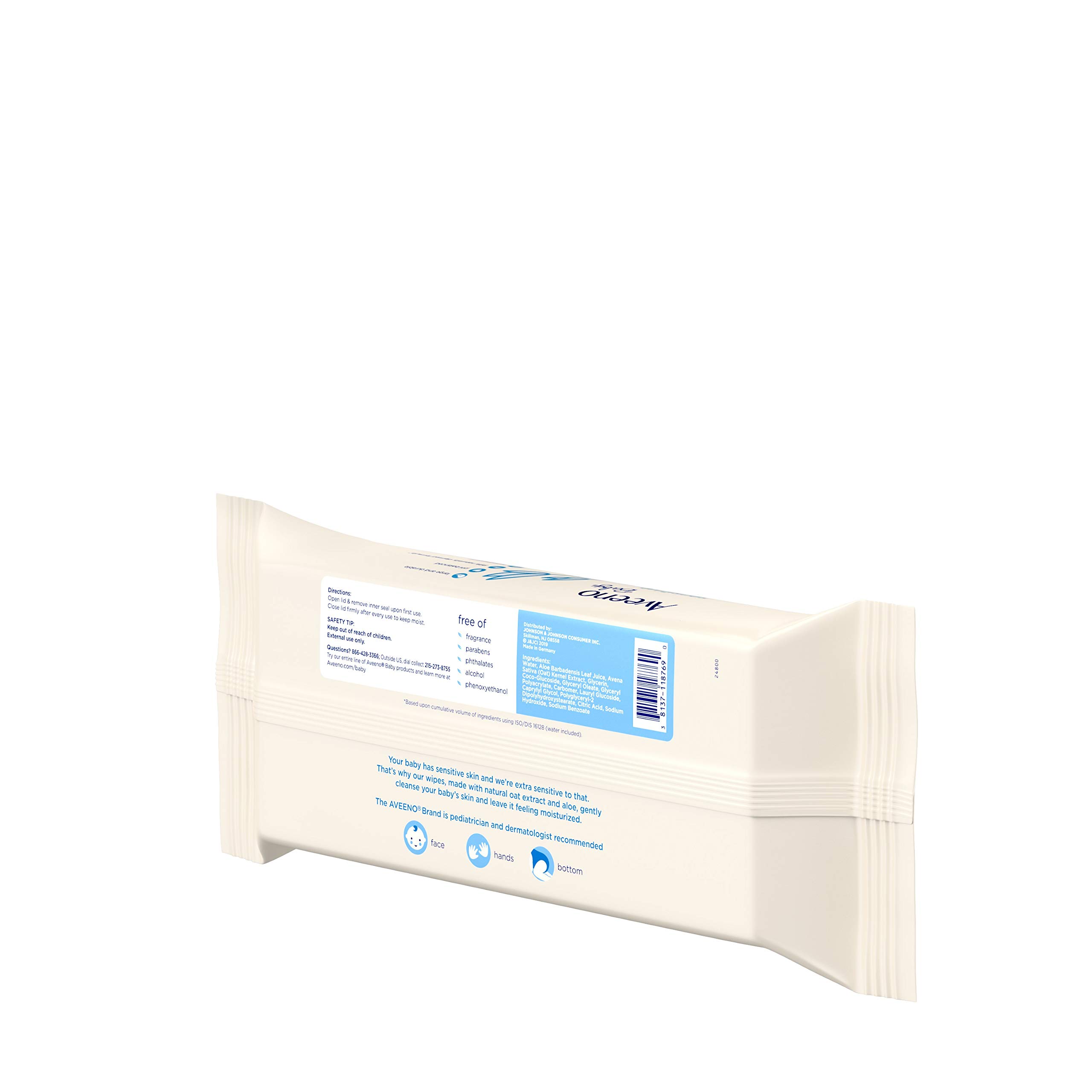 AVEENO Baby Sensitive All Over Wipes, Paraben- & Fragrance-Free, 64 ea (Pack of 2)