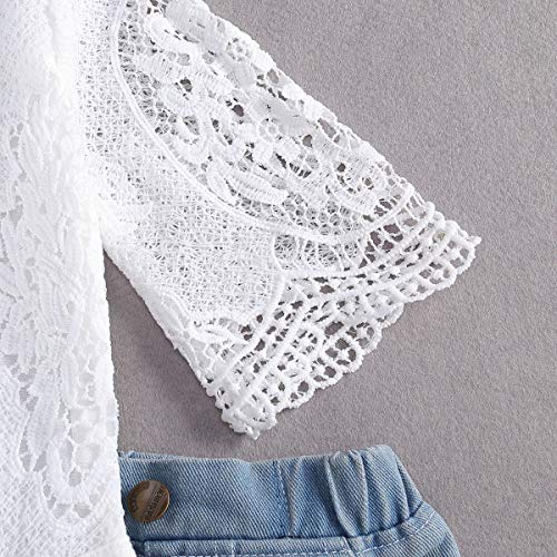 CIYCUIT Newborn Baby Girl Lace Clothes Infant Boho Romper + Ripped Denim Jeans 2Pcs Fall Outfits (Z1 White, 6-12 Months)