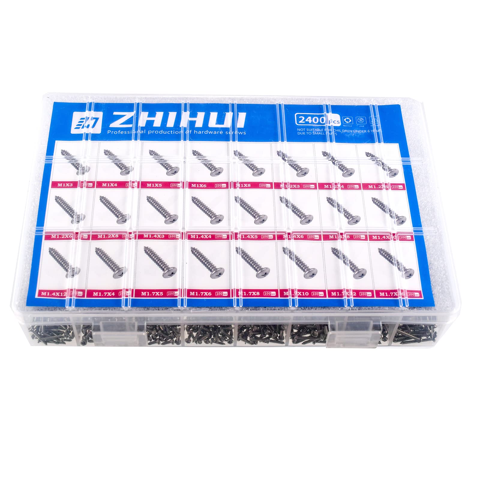 ZHIHUI Pan Head Self Tapping Screw Small Phillips Cross Recessed Round Head Wood Bolt Assortment Kit 304 Stainless Steel M1 M1.2 M1.4 M1.7