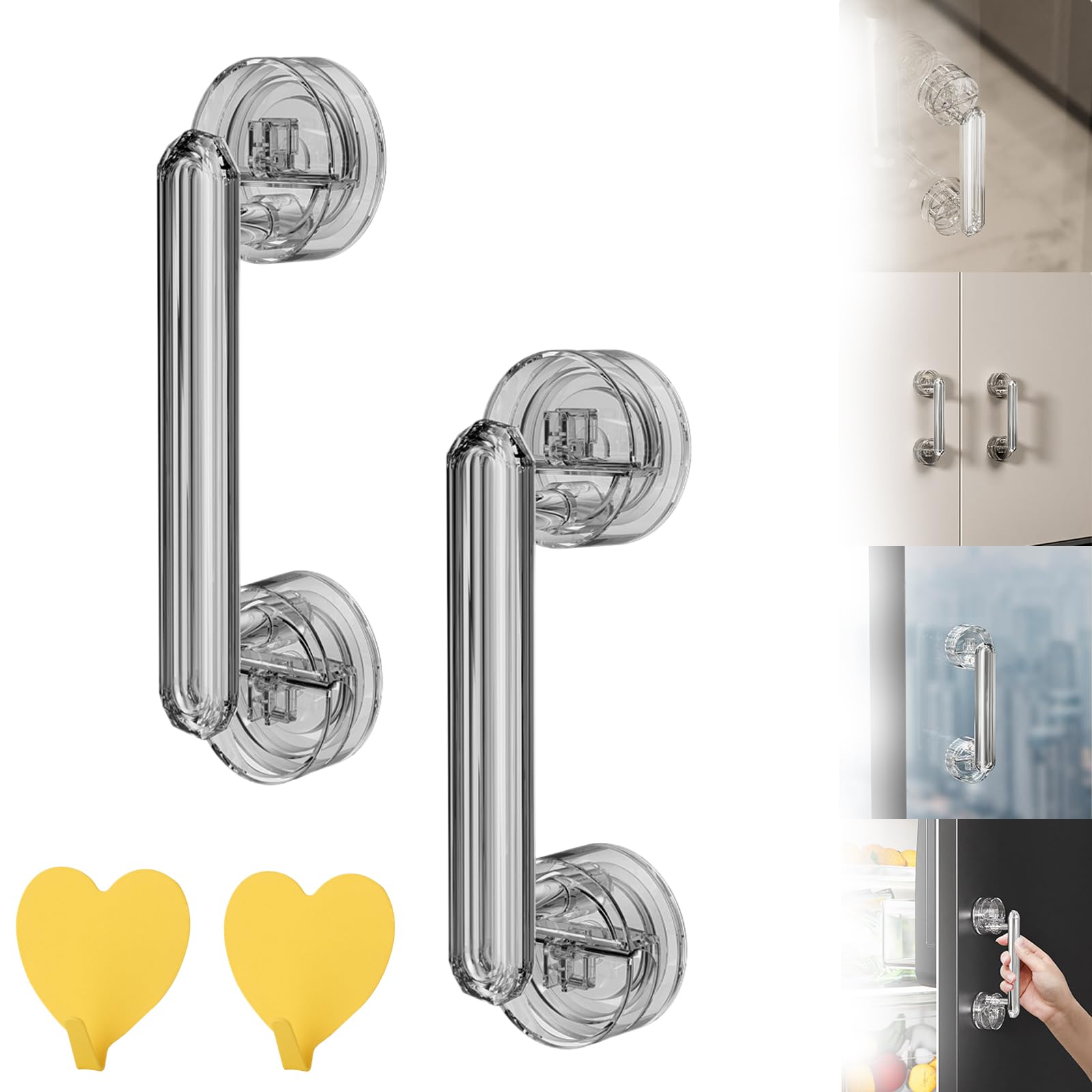 2024 New Diamond Suction Cup Door Handle, Strong Hold Suction Cup Handle, No-Punching Waterproof Door and Window Handles, Removable Household Door Handle for Bathroom and Cabinets (Silver*2)