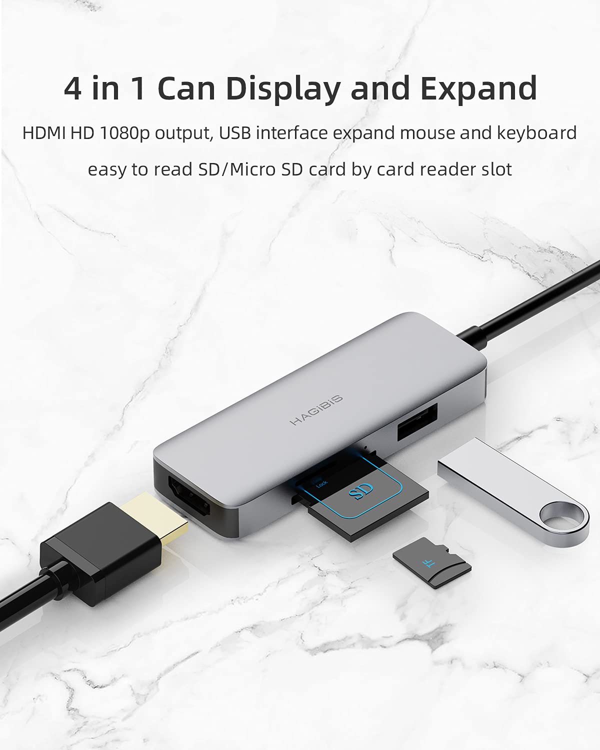 Hagibis USB 3.0 to HDMI Adapter USB Hub Video Converter HD SD/Micro SD Card Reader Docking Station for Mac OS Windows 10/8.1/8/7