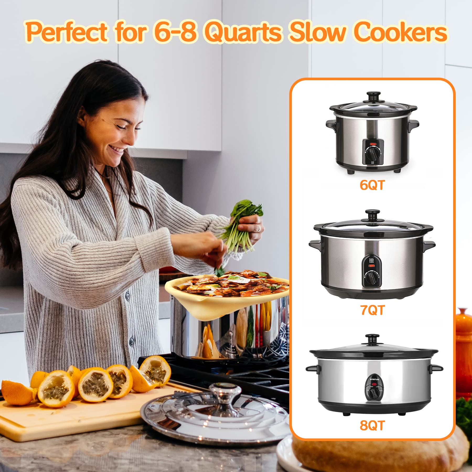2 Pack Slow Cooker Liners - Reusable Crock Pot Liner Leakproof & Easy Clean Silicone Divider Fit 6-8 Quarts Slow Cooker Oval or Round Pot