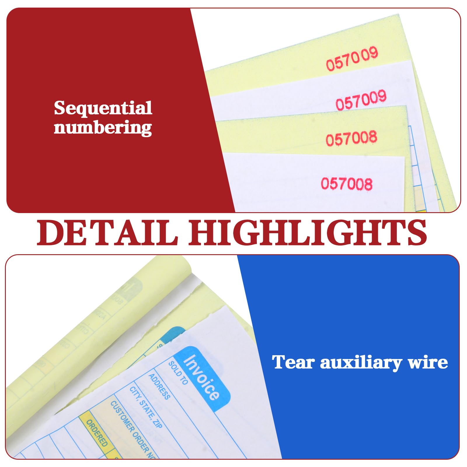 2 Packs Invoice Book for Small Business 2-part Carbonless, 5-1/8βx7-29/32β Receipt Book for Small Business, White/Canary Invoice Receipt Book, Purchase Order, Sales Order(50 Sets per Book)