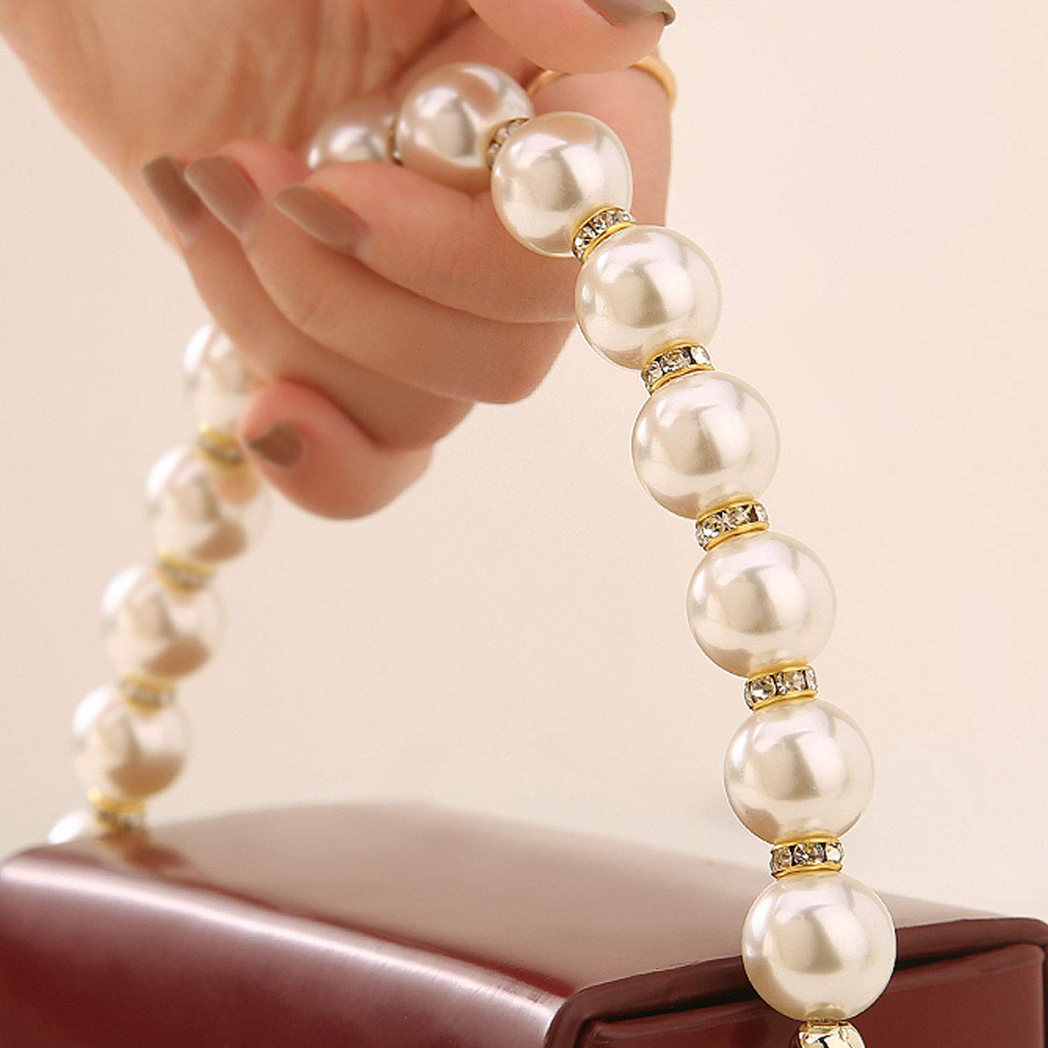 2 Pieces DIY Round Large Imitation Pearl Bead Replacement Chain Strap, Bag Accessories Decorations, Short Purse Chain,Long Handbag Shoulder Straps with Metal Buckles¡