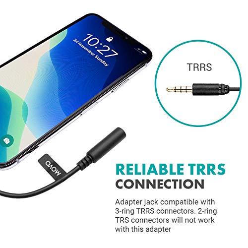 Movo IMA-3 Female 3.5mm TRRS Microphone Audio Adapter Cable to Right-Angle Lightning Connector Dongle - Headphone Jack Adapter Compatible with Apple iPhone and iPad - Great Lightning Adapter for Mics