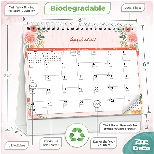 Zoe Deco 8x6 Inch 18-Month Standing Desk Calendar, Jul 2023 - Dec 2024 Tent Style Flip Calendar, Blossoms