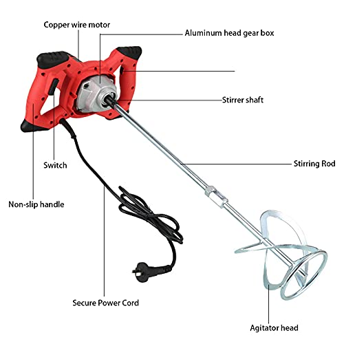 2100W Electric Handheld Concrete Cement Mixer,Portable Adjustable 6 Speed 110V Plaster Paint Mixer Drill with Rod Machine Suitable For Mixing Cement, Mortar, Paint