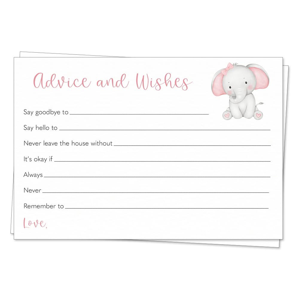 The Invite Lady Elephant Advice for Mommy Watercolor Advice Cards Girls It's A Girl Pink Advice Cards Parental Wisdom Parents To Be Gifts Activities Printed Cards (24 Count)