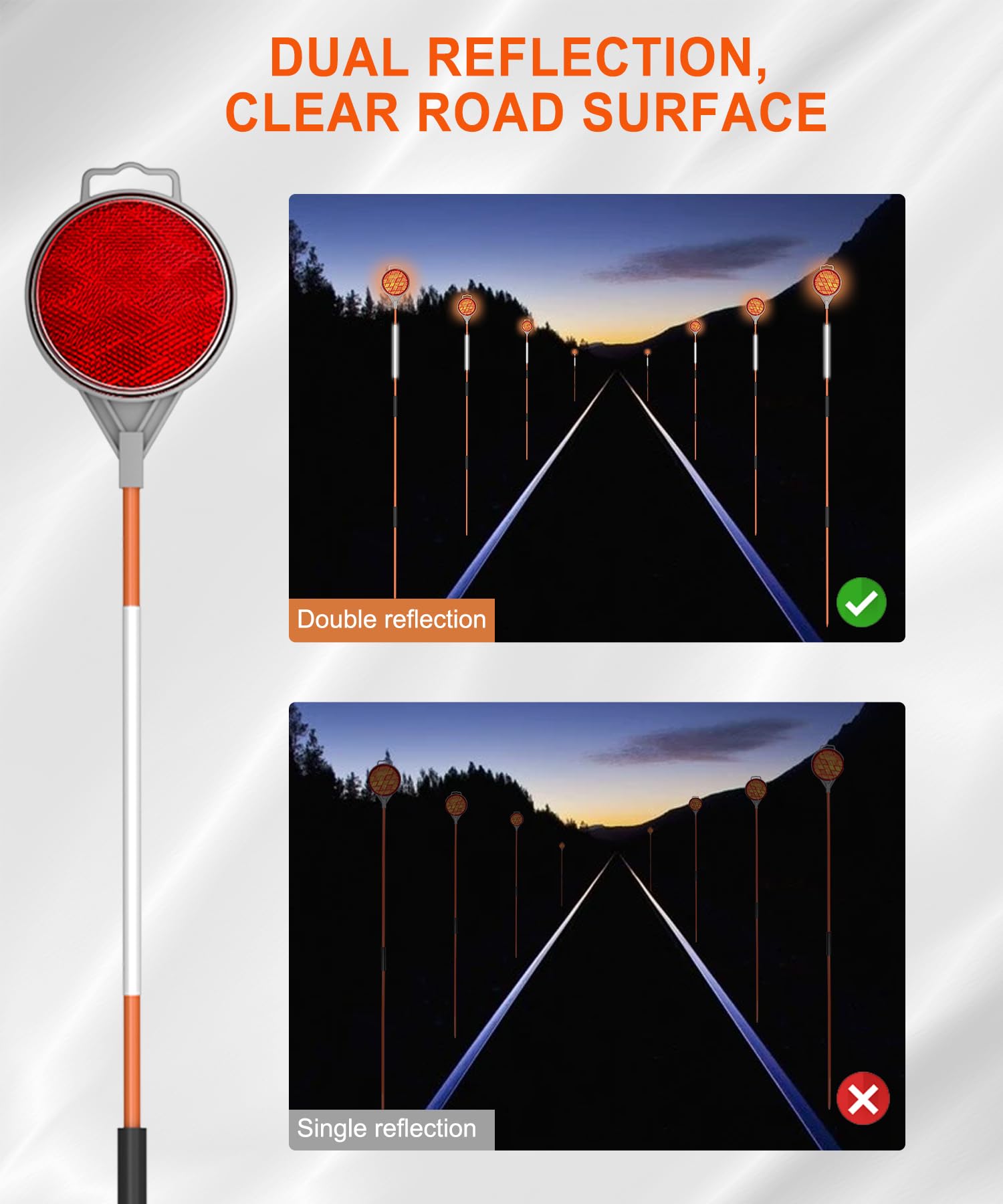 2-Way Reflective Driveway Markers,Plow Markers,Snow Plow Markers for Driveway 48 Inch Fiberglass Rod(Pack of 8)