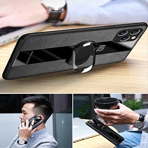 GLOW Co., Ltd. 403-01-01 iPhone 12 Case with Synthetic Leather TPU Ring, Black, Tempered Glass & Stylus