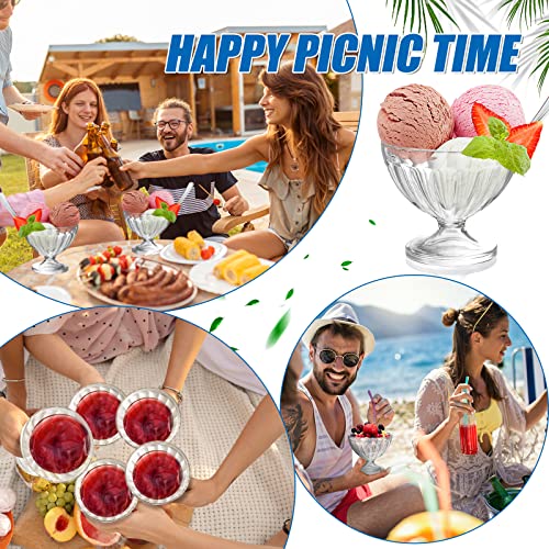 48 Pcs 8 oz Plastic Ice Cream Dessert Bowls Bulk Sundae Trifle Cups Clear Footed Milkshake Bowl Small Parfait Mousse Crystal Dish Holder Salad Condiment Fruit Bowl Holiday Wedding Picnic Party Favor