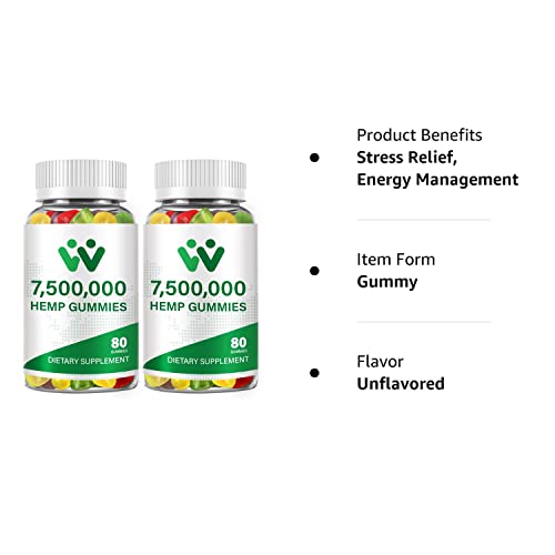 2 Packs Organic Hemp Gummies 7,500,000 High Strength - High Potency Hemp Oil Infused Natural Hemp Candy Supplements - 160 Gummies