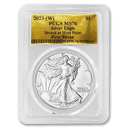 2023 (W) 1 oz American Silver Eagle Coin MS-70 (First Strike - Struck at West Point - Gold Foil Label) $1 MS70 PCGS