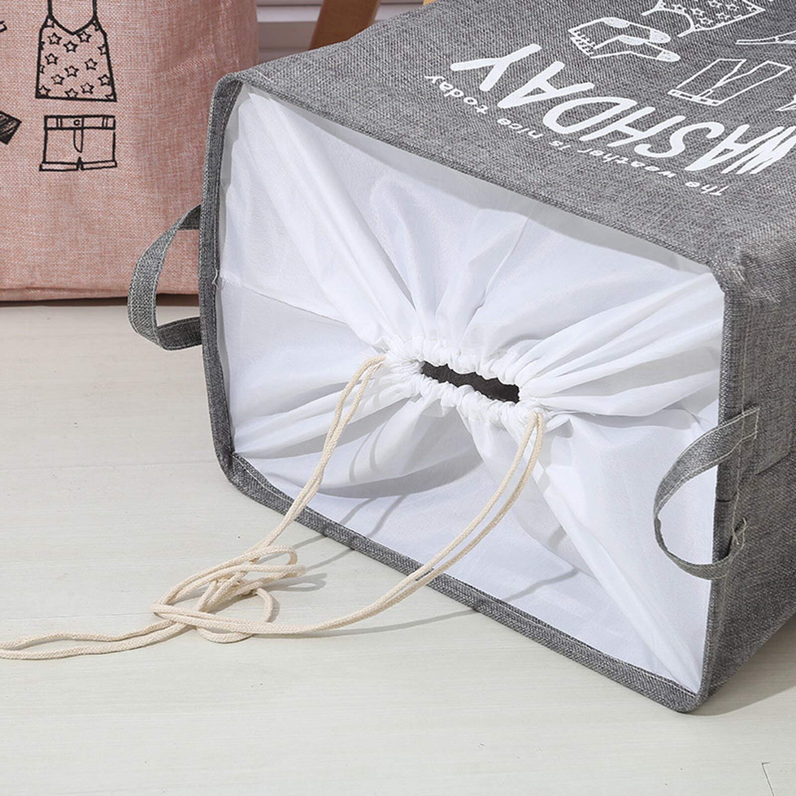 75L Collapsible Storage Laundry Freestanding Large Laundry Basket with Drawstring Handles Water-proof Linen Storage Basket for Toys Clothes(Grey)