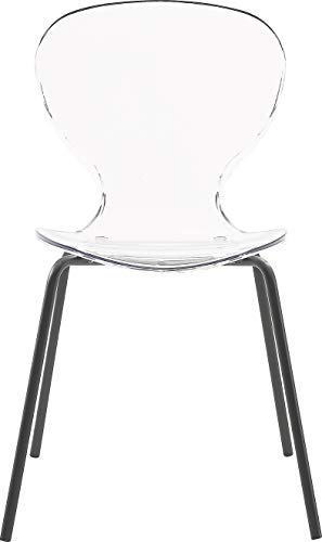 Meridian Furniture Clarion Collection Modern | Contemporary Lucite Polycarbonate Stackable Dining Chair with Sturdy Metal Legs, Set of 2, 19.5" W x 19" D x 32.5" H, Matte Black Finish